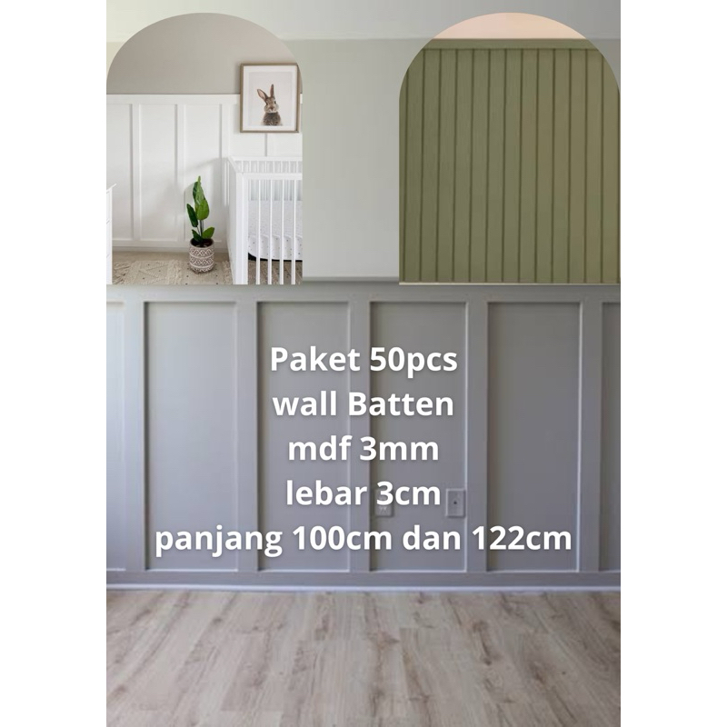 Jual paket 50pcs wall batten mdf 3mm lebar 3cm panjang 100cm dan 122cm ...