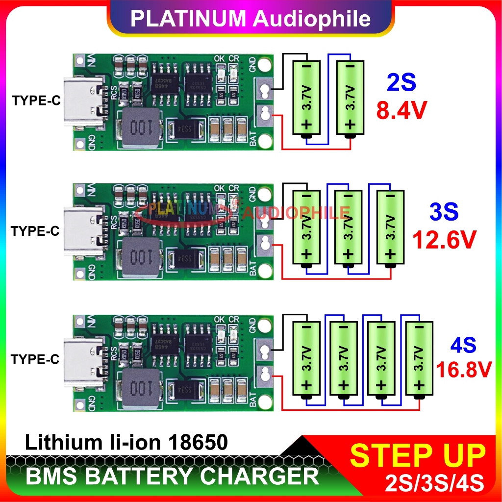 Jual Baterai Charger Step Up Modul USB Type-C Charging 2S 3S 4S 18650 ...
