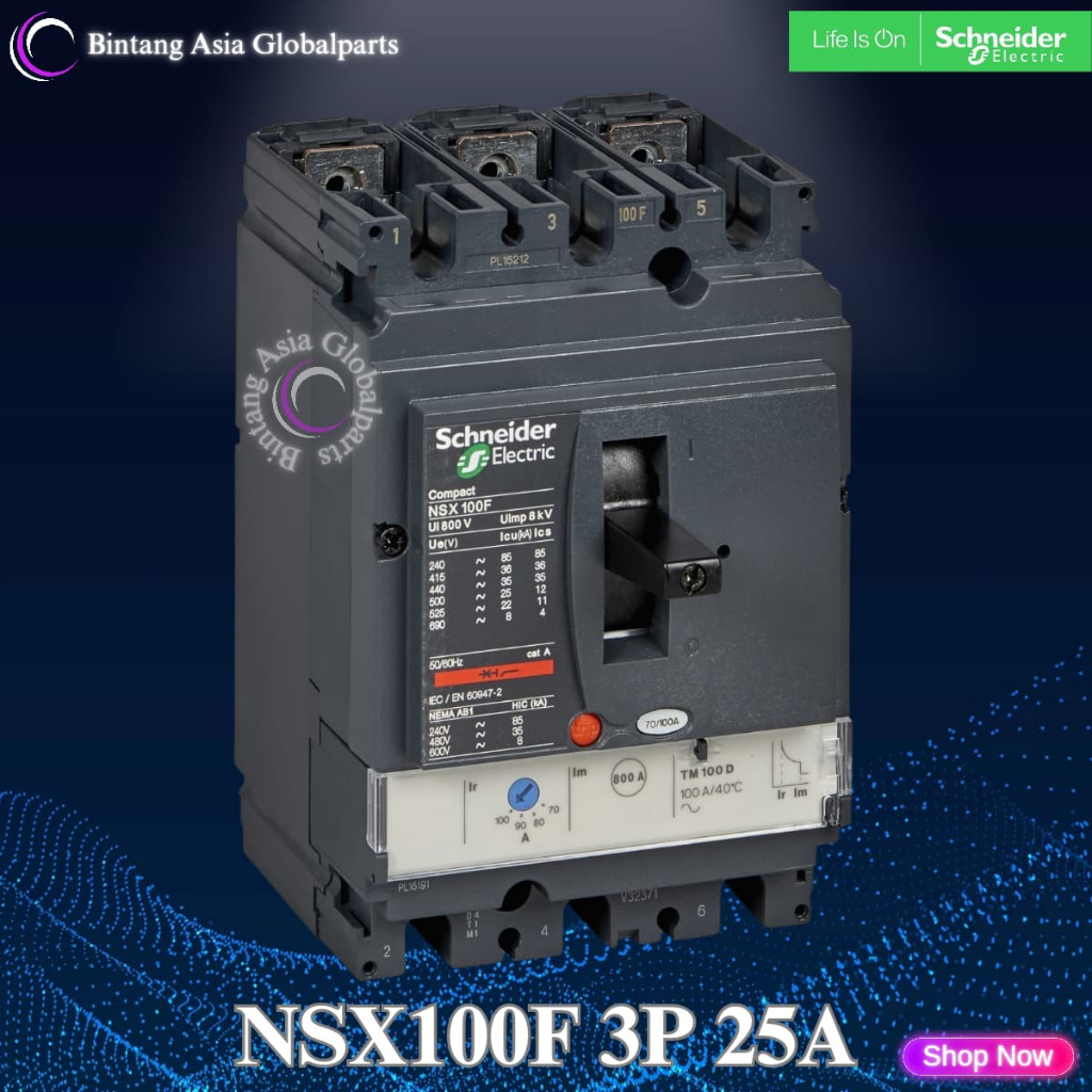 Jual MCCB 3 Phase 25 Ampere Schneider LV429636 Original / MCCB 3p 25a 36kA NSX100F / Breaker 3 ...