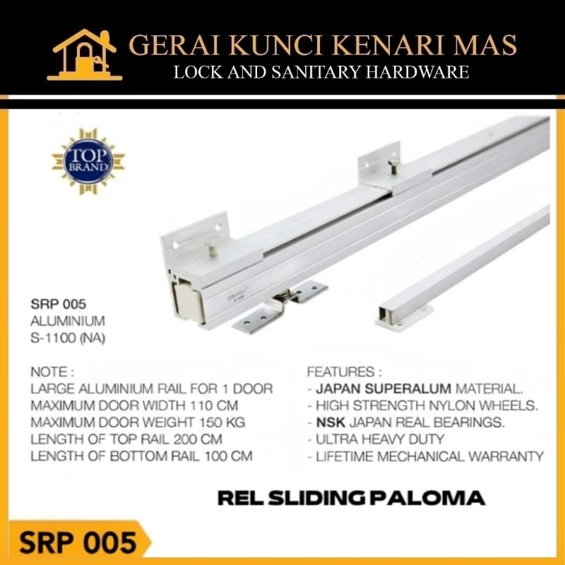 Jual PALOMA SRP 005 Rel Pintu Geser Sliding Rail 2 Meter 1 Daun Pintu ...