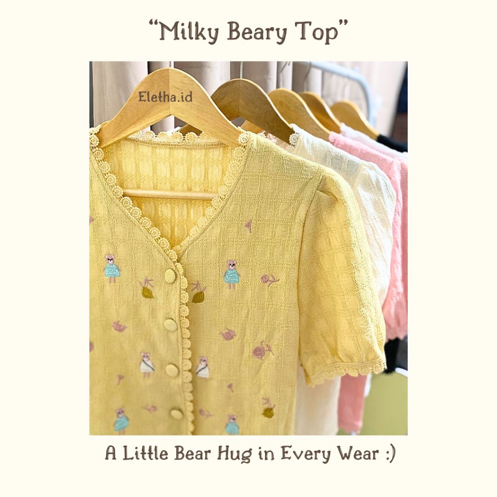 Jual Eletha - Milky Beary Top (Atasan Import Blouse Crinkle Lucu ...