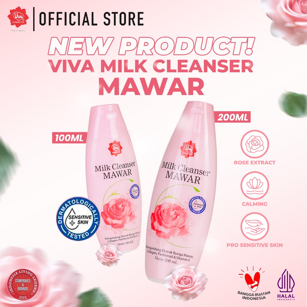 Jual Viva Milk Cleanser Mawar with VIT E, Collagen & Panthenol (tersedia 2 ukuran 100ml & 200 ml ...