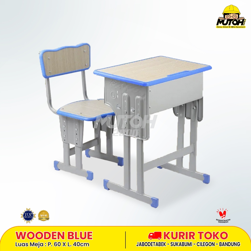 Jual MEJA KURSI SEKOLAH SET ADJUSTABLE WOODEN BLUE KOMBINASI COKLAT ...