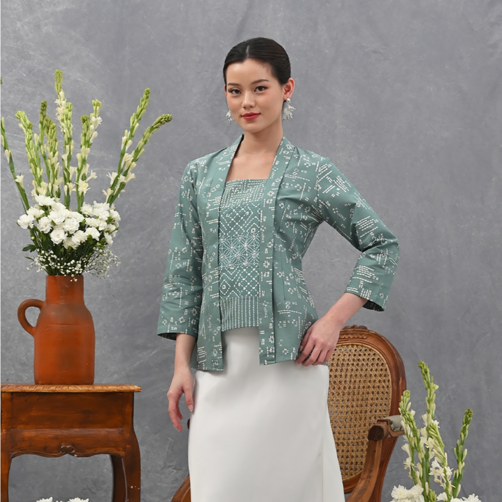Jual NONA RARA - Kebaya Garut Long Green T4015, Baju kerja blouse ...