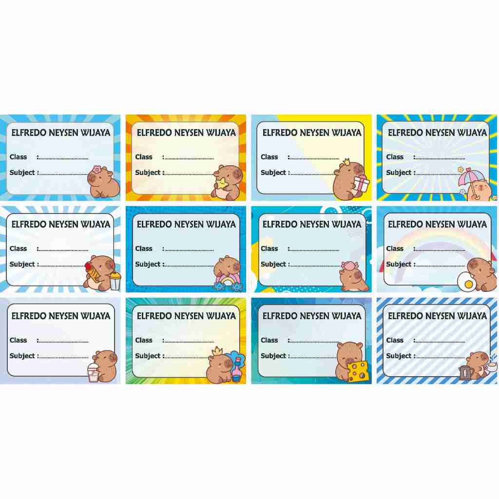 Jual Capybara Label stiker buku nama kelas mapel custom | Shopee Indonesia