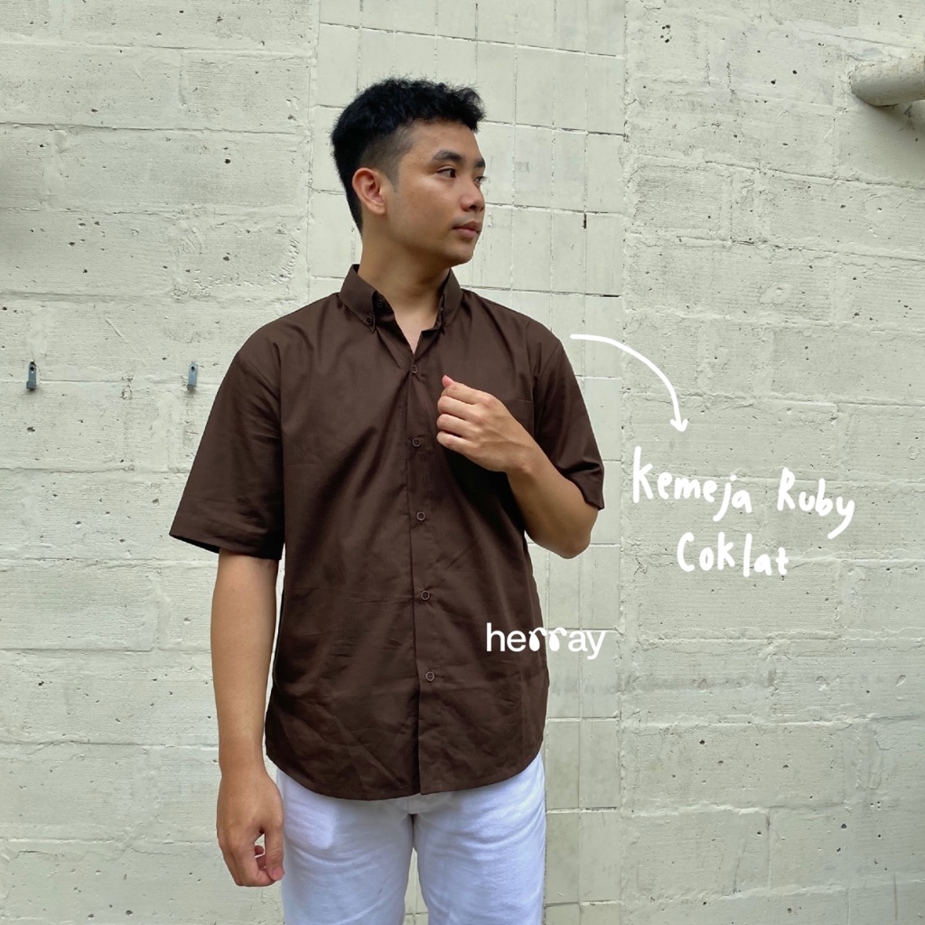 Jual Kemeja Coklat Cowok - Ruby Collection | Shopee Indonesia