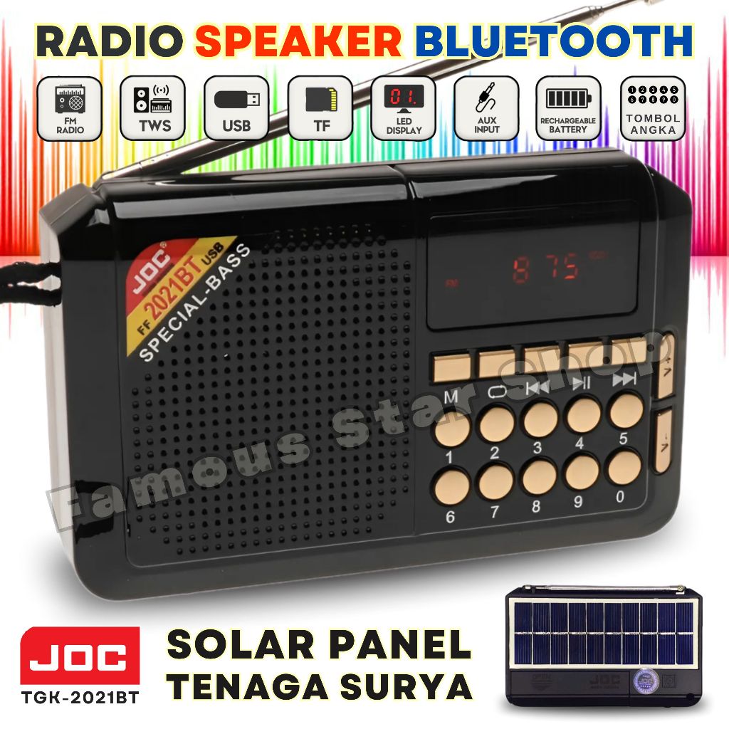 Jual Speaker Radio Solar Bluetooth Full Bass JOC TGK-2021BT Fitur Terlengkap Tampilan Mewah ...