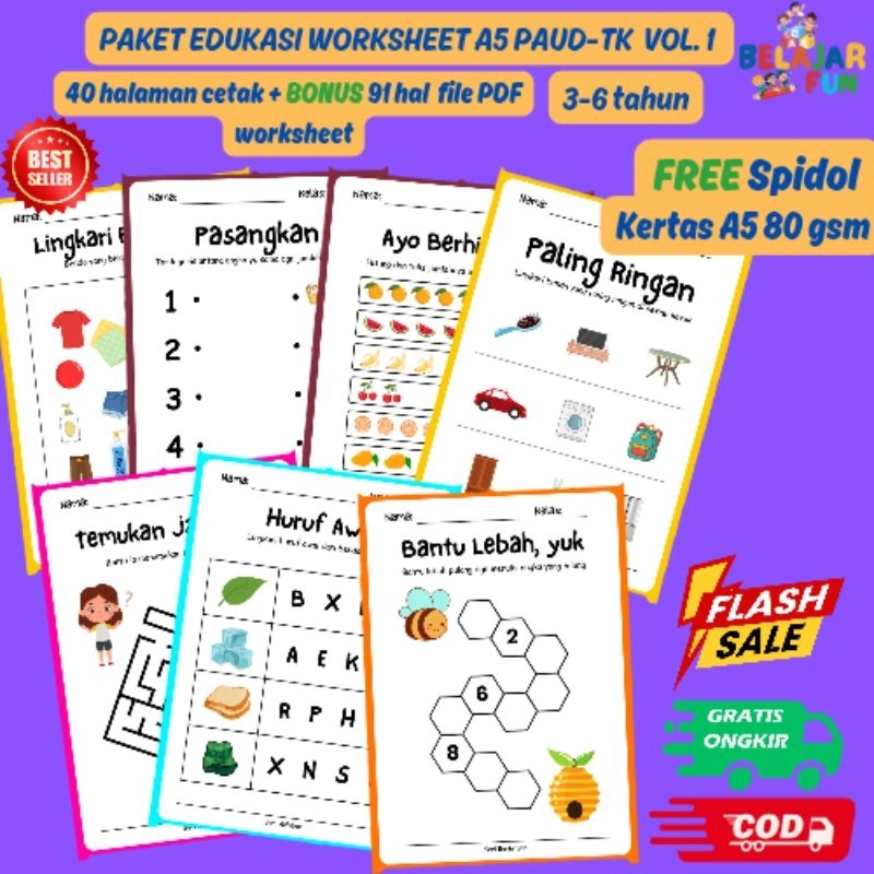 Jual BelajarFun/ Worksheet anak A5 vol.1-Lembar Aktivitas Edukasi Anak ...