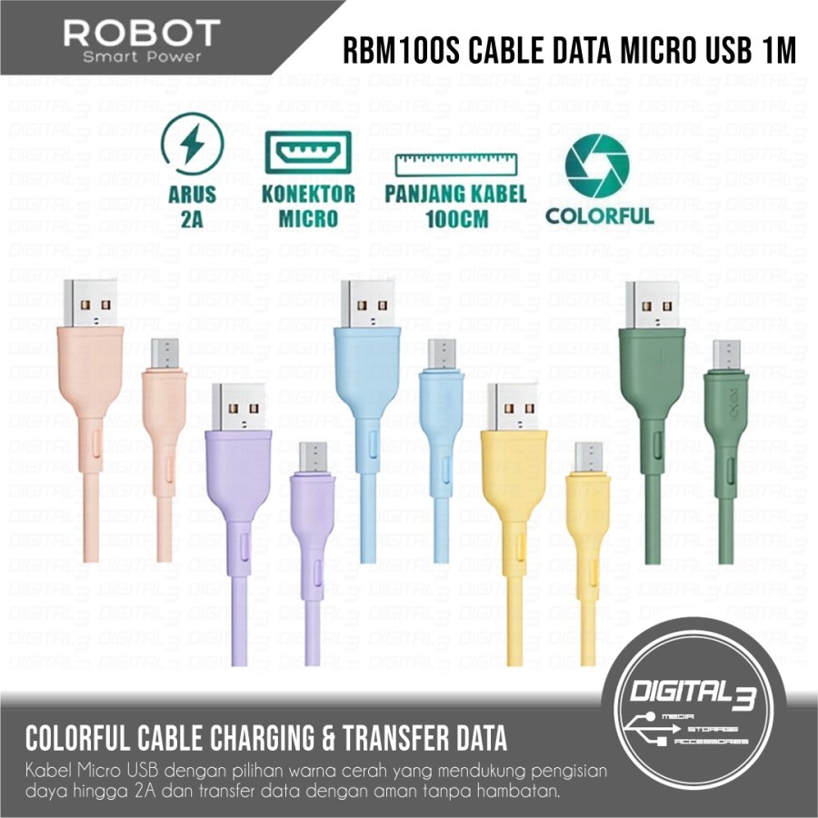 Jual ROBOT RBM100S Special Edition Cable Data Charging 2A Micro USB Colorful Kabel Android ...