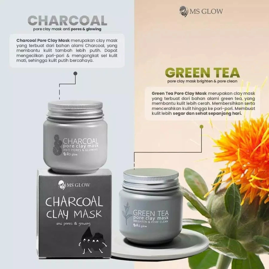 Jual Ms Glow Clay Mask / Masker Ms Glow / Ms glow Clay mask Green tea ...
