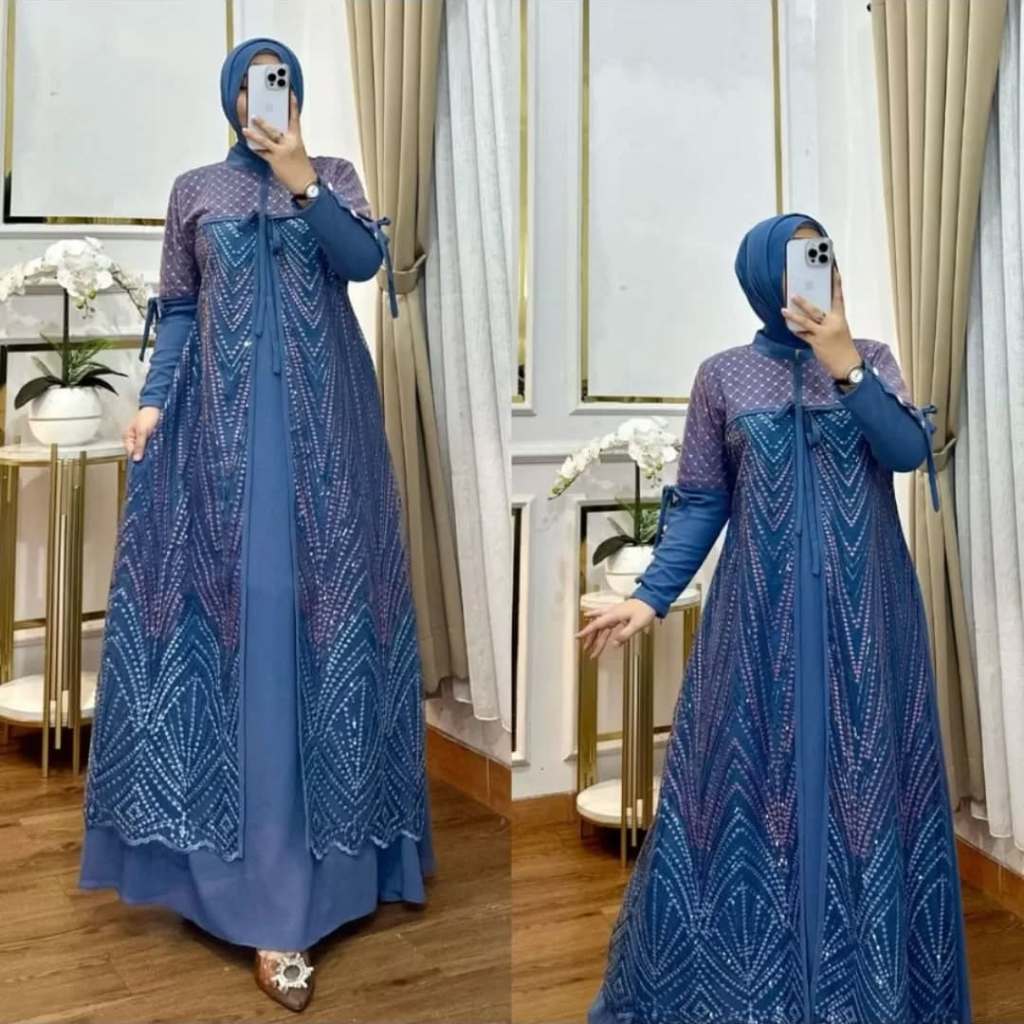 Jual Gamis Kekinian Raisa Dress BL Bahan Ceruty Baby Doll Mix Brukat LD ...