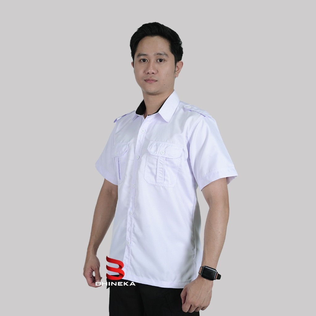Jual Kemeja Pdh Putih Pria Kerah Hitam Seragam Pns Putih Lengan Pendek ...