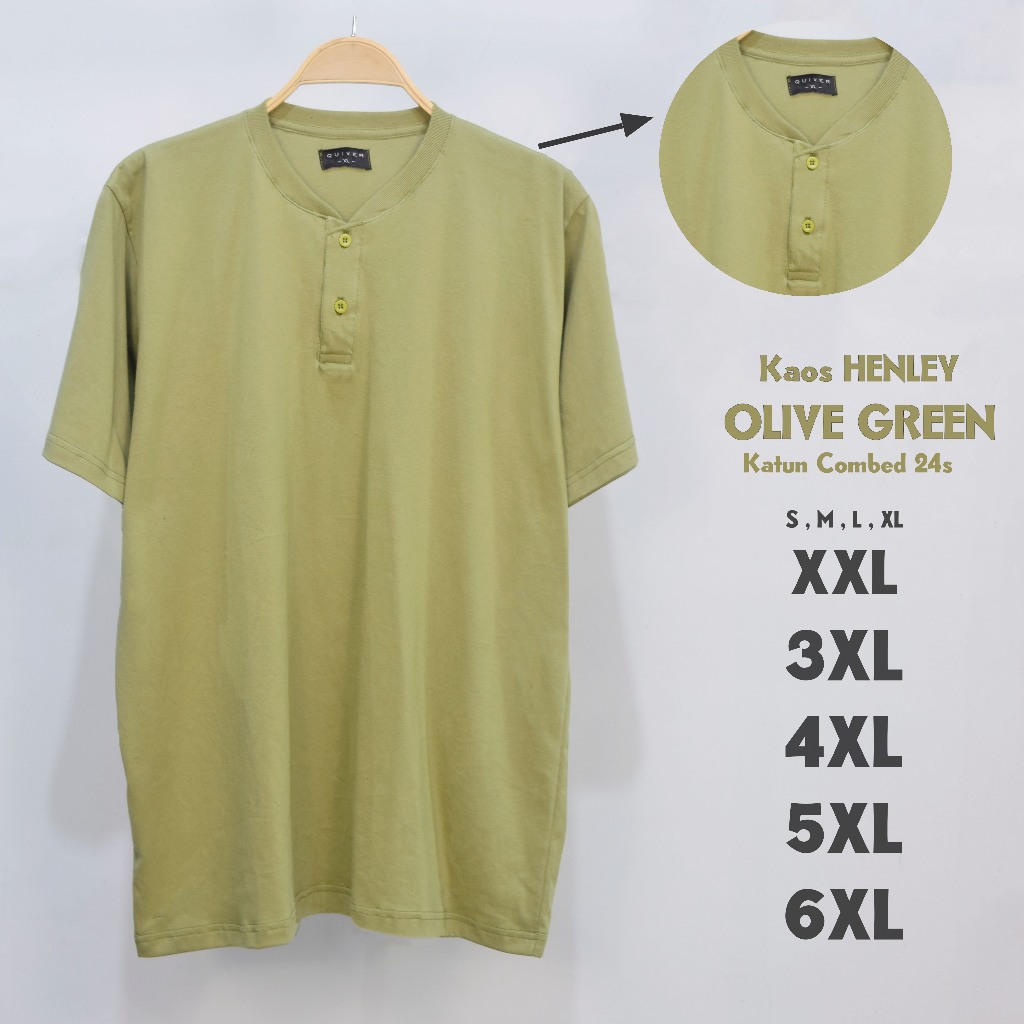 Jual Kaos Polos Henley Kancing Jumbo Pria Olive Green 24s Big Size S M L XL XXL 3XL 4XL 5XL 6XL ...