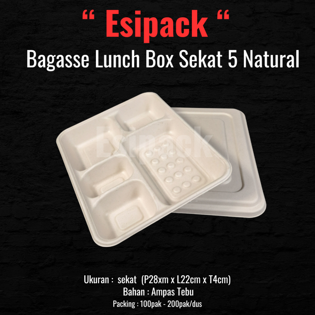 Jual Bagasse Bento Box Sekat 5 Natural - Kotak Bento, Bagasse Lunch Box (5pcs) | Shopee Indonesia