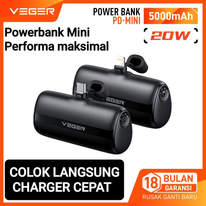 Jual VEGER Power Bank PD-MINI 5000mAh 20W - Portable dan Ringan dengan ...