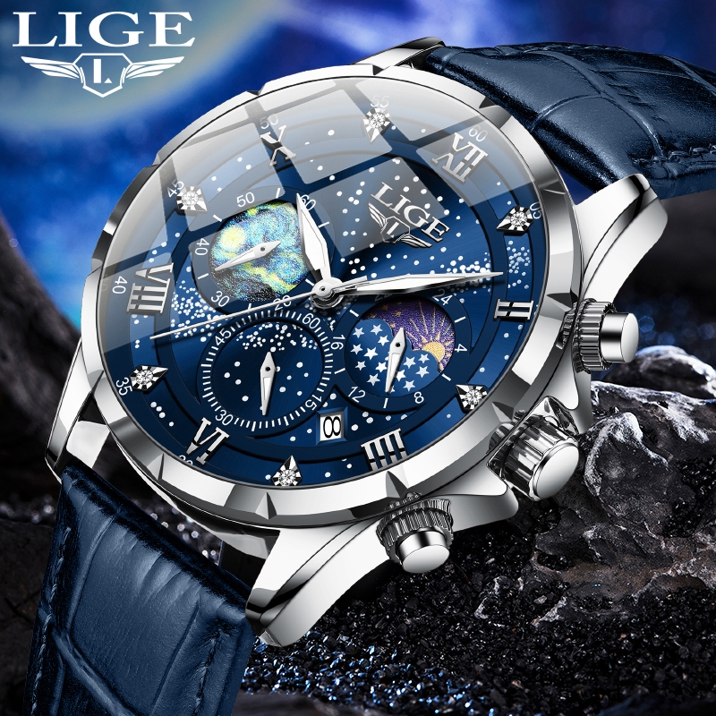 Jual LIGE Original Jam Tangan Watch Men Quartz Starry Sky Leather ...