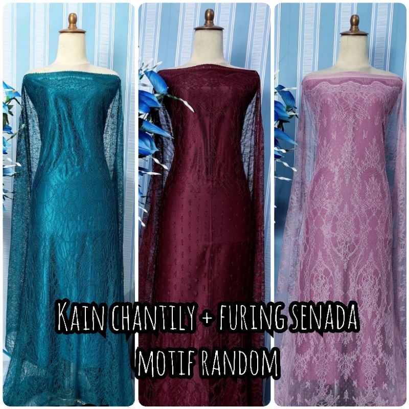 Jual kaim brokat bahan chantily + furing senada, motif random, bahan ...