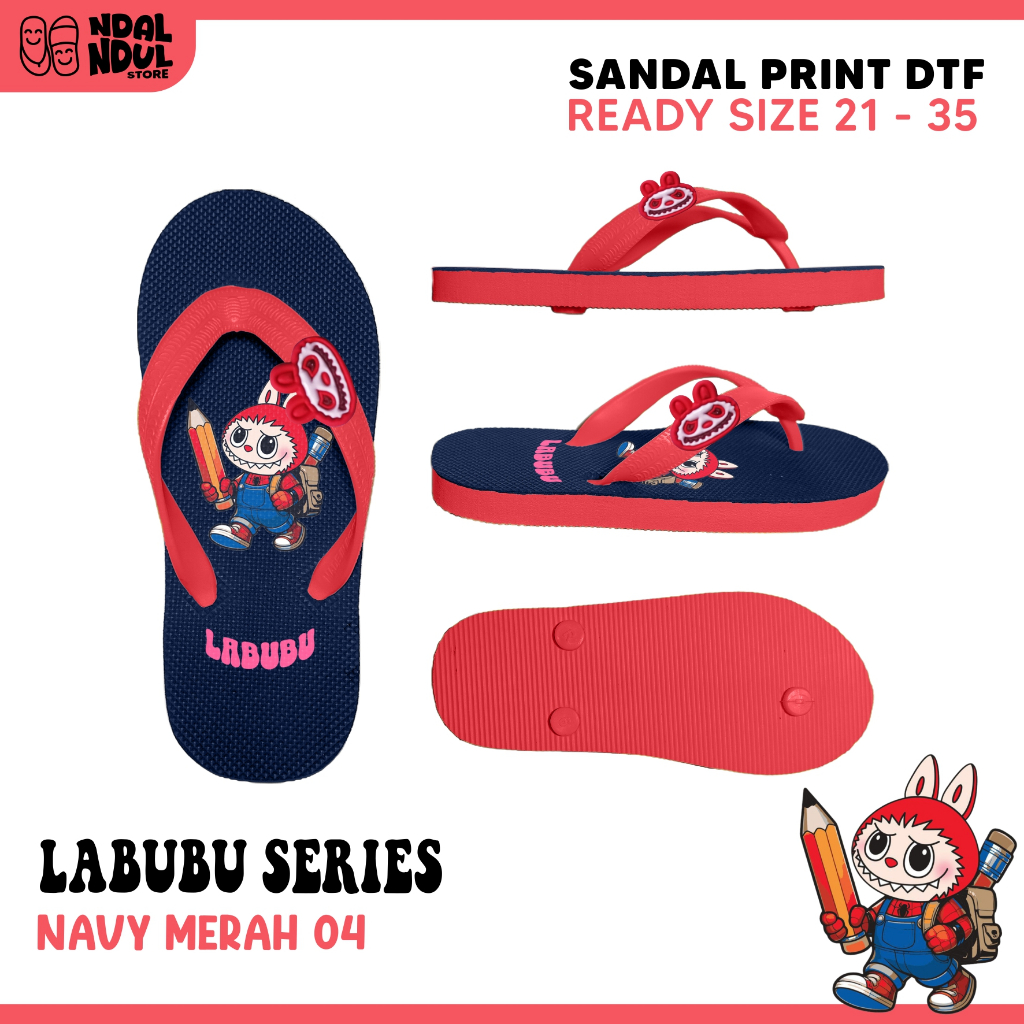 Jual Sandal Jepit Anak Labubu Navy Merah 04 / Sandal Print Sablon DTF ...