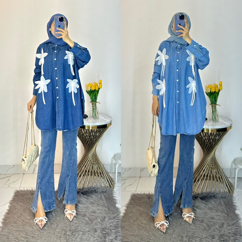 Jual kemeja jeans blink payet | Shopee Indonesia