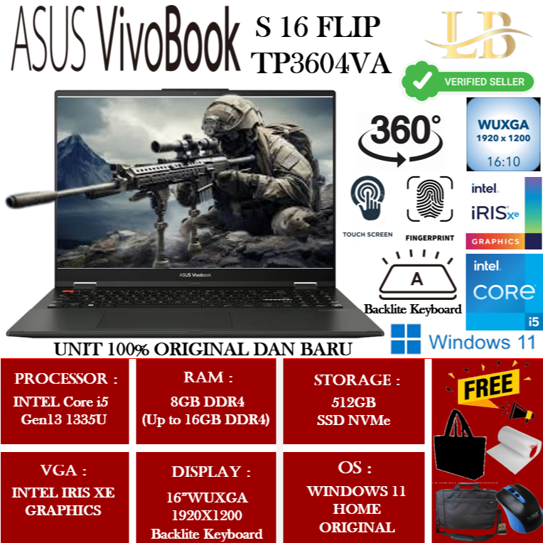 Jual Laptop Asus Vivobook S16 Flip TP3604VA Intel i5 1335U 8GB 512GB 16 ...