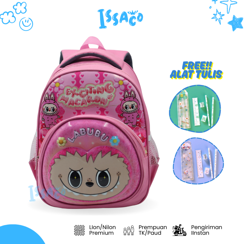 Jual ISSACO Tas Ransel Anak Sekolah PAUD - TK Perempuan 3D Timbul Motif Karakter Labubu | Shopee ...