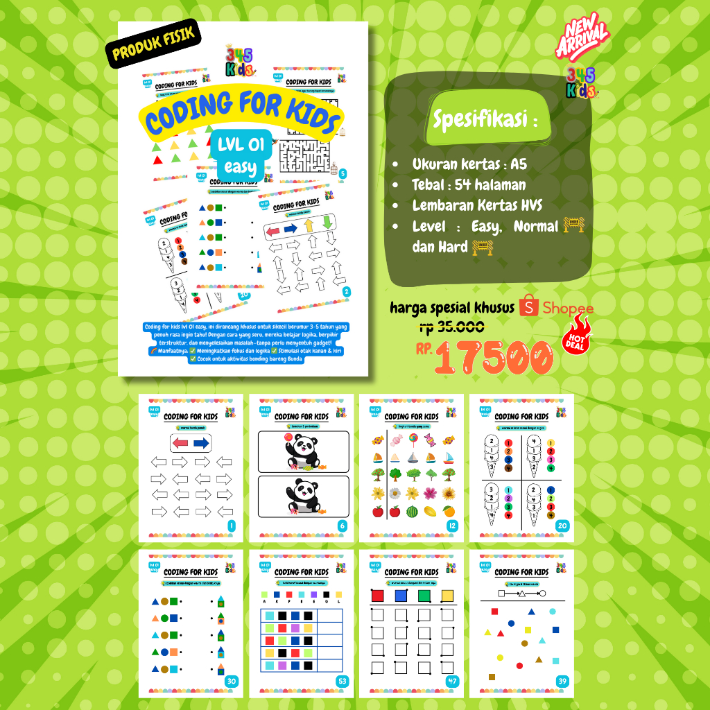 Jual Coding For Kids 345Kids 54 Halaman | Worksheet anak pra TK 3 4 5 ...