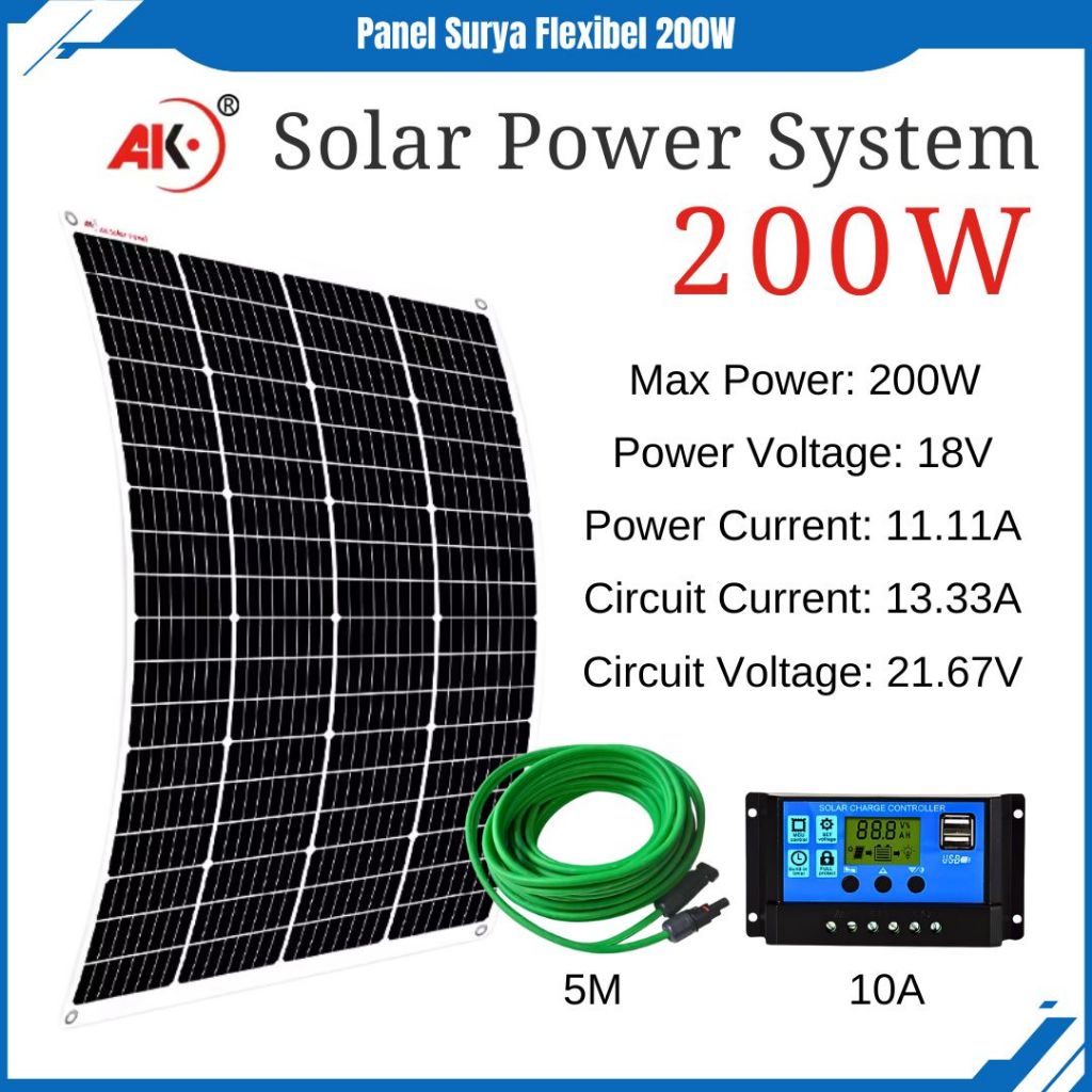 Jual AK Panel Surya 200W Flexible Solar Panel Monocrystaline IP67 Anti ...