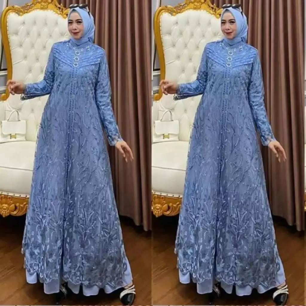 Jual Gamis Set Outer Brukat Zallia Maxy BL Bahan Kain Ceruty Babydoll Full Puring Aplikasi Payet ...