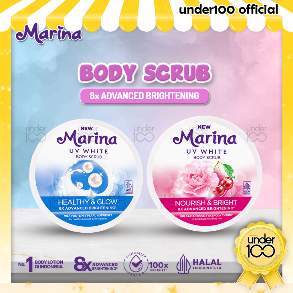 Jual UNDER100 MARINA UV White Body Scrub Bright and Fresh | Healthy and ...