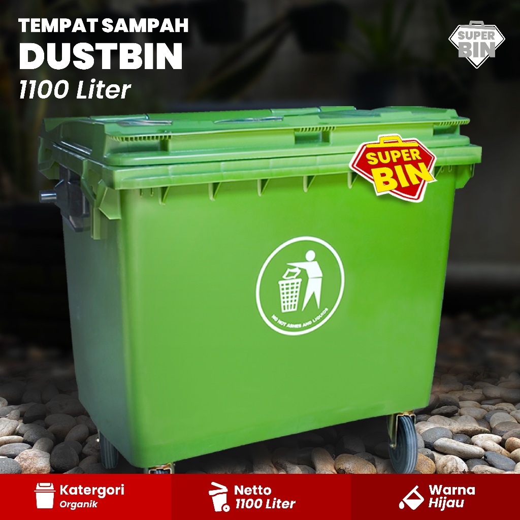 Jual Dust Bin 1100 Liter HPDE Garbin Gerobak Bak Tempat Sampah Besar Dengan Roda dan Rem ...