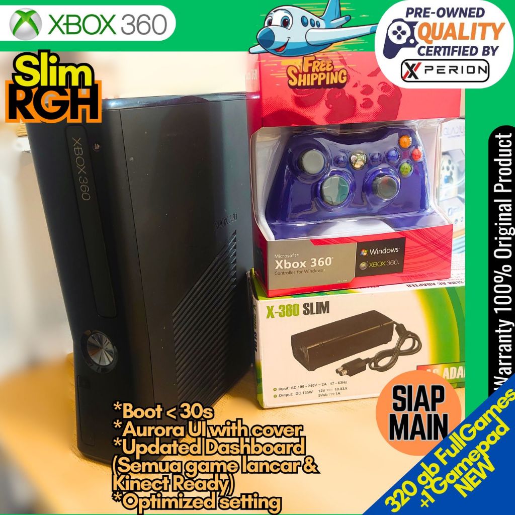 Jual XBOX 360 Slim RGH Aurora komplit 1TB Full game bekas mulus ...
