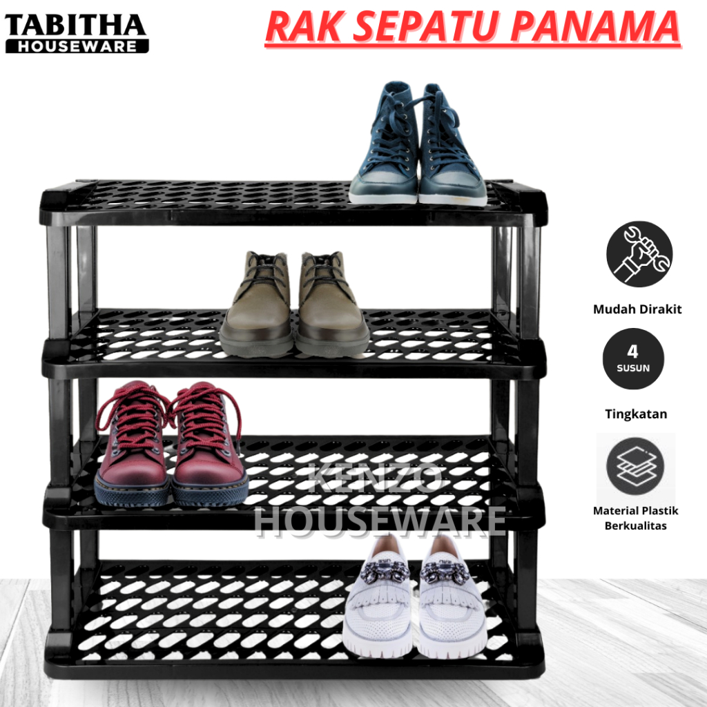 Jual Rak Sepatu 4 Susun HITAM TABITHA Rak Sepatu Sendal Miring MURAH ...