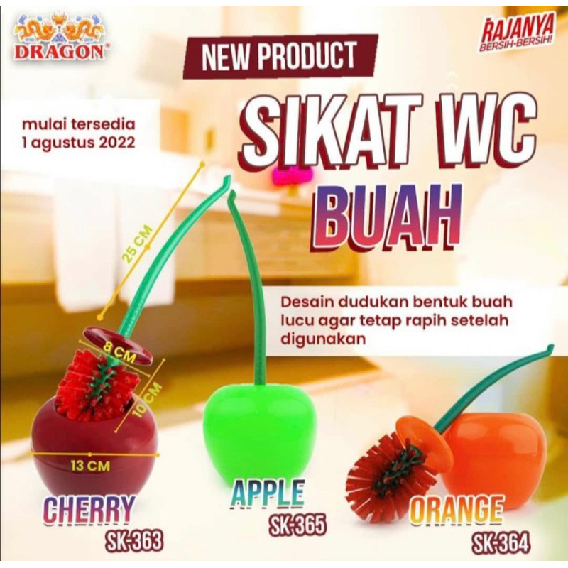 Jual Sikat WC Unik Bentuk Buah Dragon - Cherry, Apple, Orange | SK-363/364/365 | Shopee Indonesia