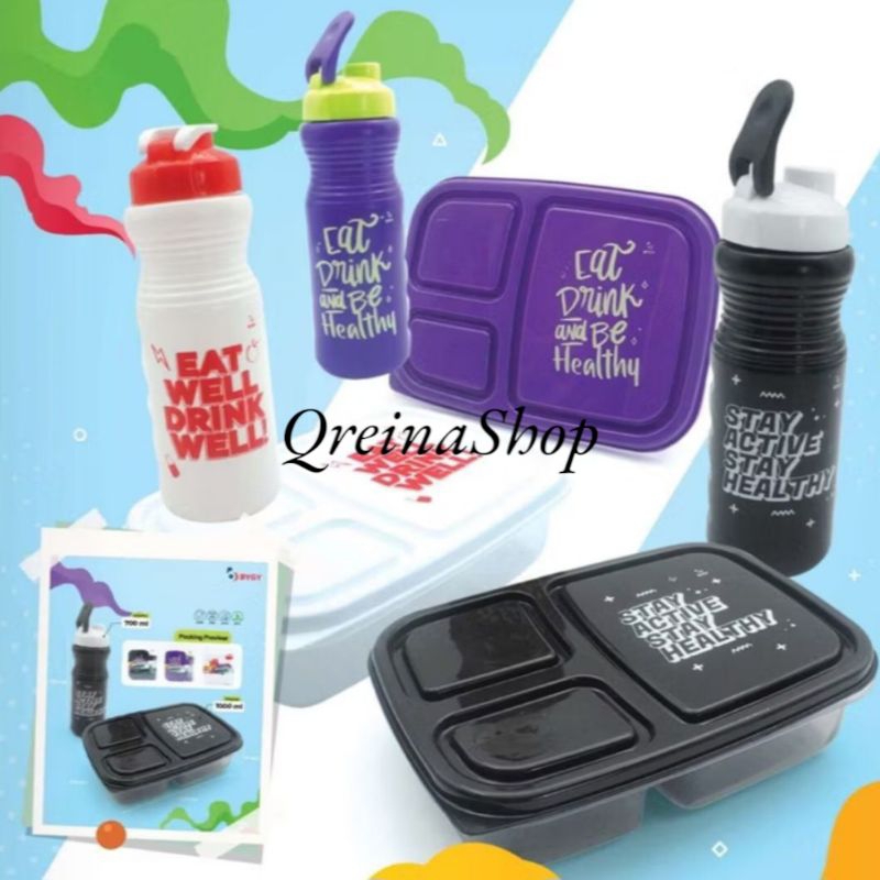 Jual #Qreinashop Set. Kotak Bekal Dan Botol Minum Active || Kotak Makan Lunch Box Set Tumbler 3 ...
