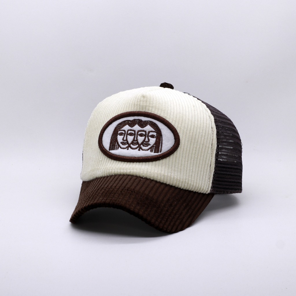 Jual TOPI TRUCKER LIDAH PENDEK BAHAN CORDUROY BW MIX BROWN THREE FACE ...