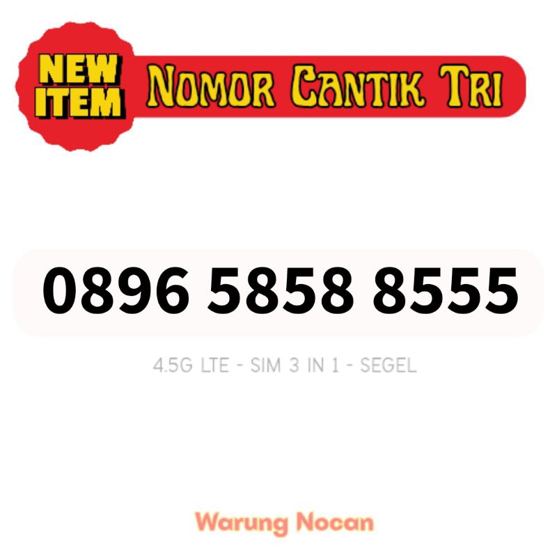 Jual Perdana nomor cantik tri three 3 4g lte Kartu perdana 3 Tri 5858 ...