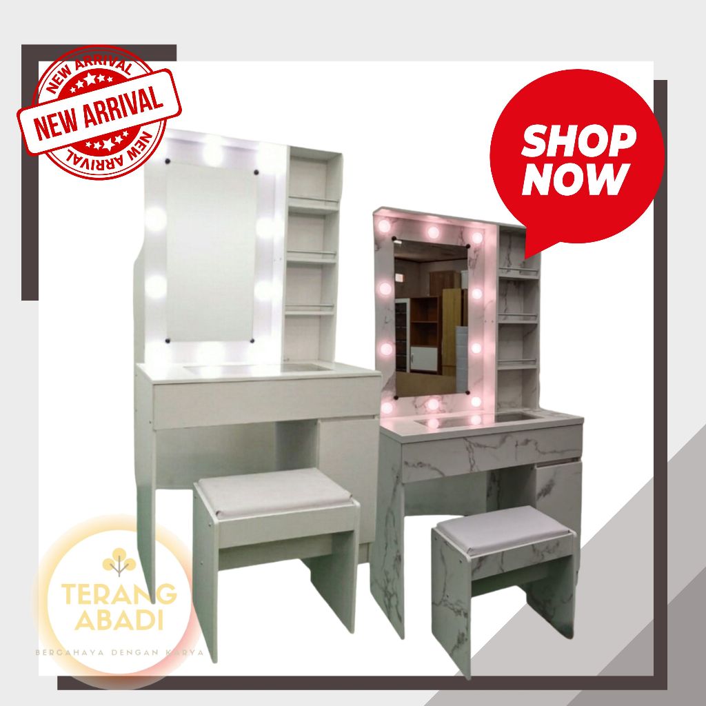 Jual meja rias mr 815 corak marmer + lampu | Shopee Indonesia