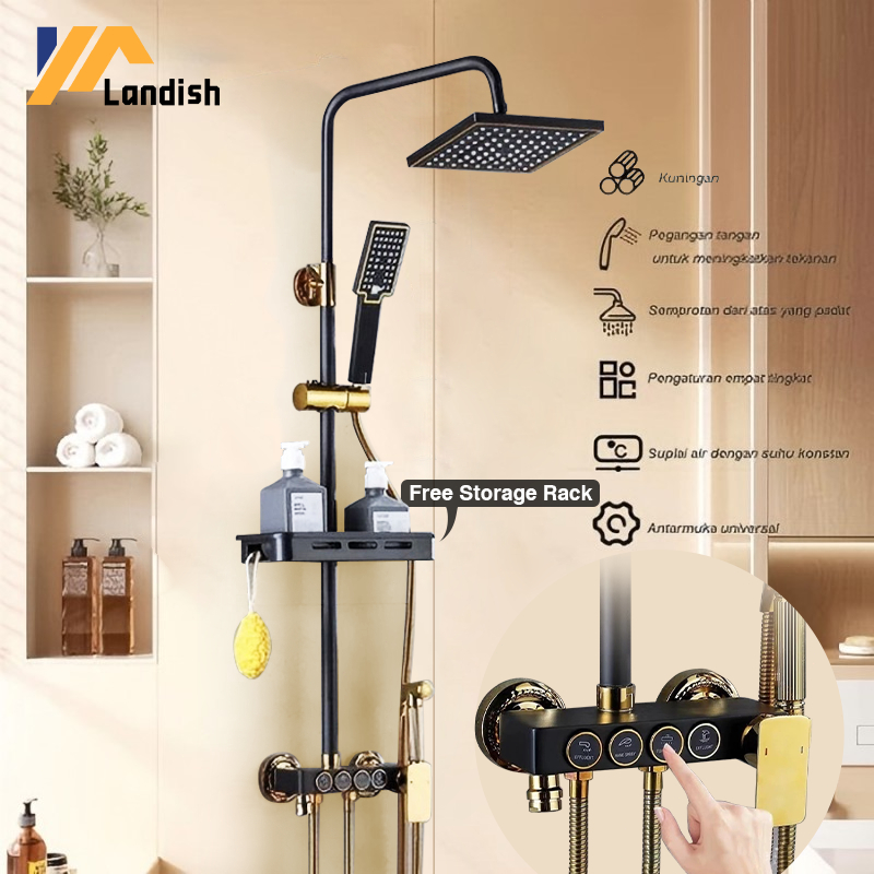 Jual 4 Dalam 1 Shower Set Panas-Dingin Dengan Faucet /Emas Hitam Shower ...