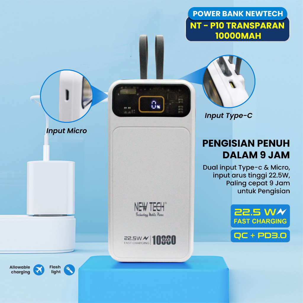 Jual POWER BANK SUPER FAST CHARGING 22.5W 10000MAH 2 KABEL DATA USB DAN TYPE C PORT / POWERBANK ...