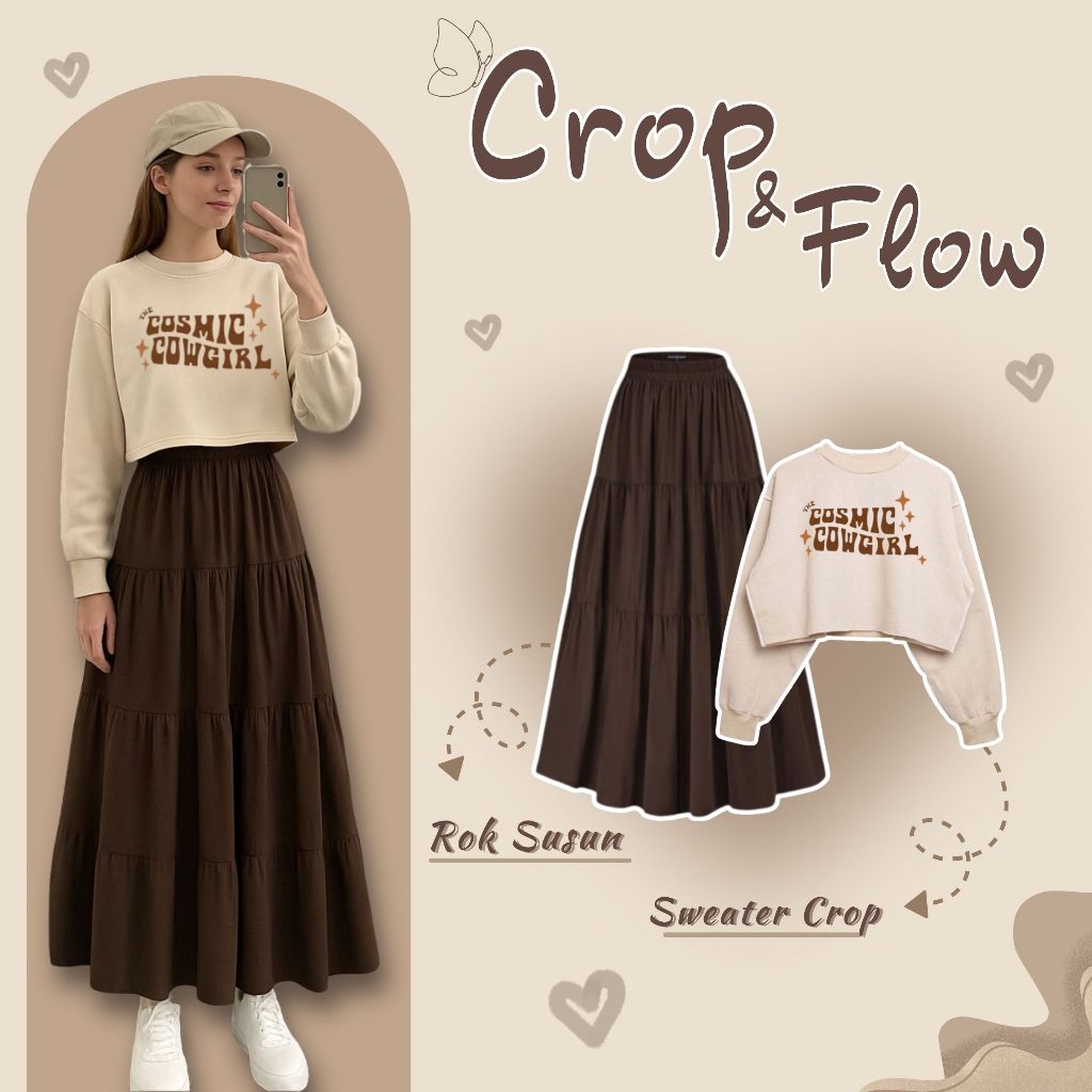 Jual One Set Crop Top Wanita Premium 2 in 1 | Sweater Crop | Rok Susun ...