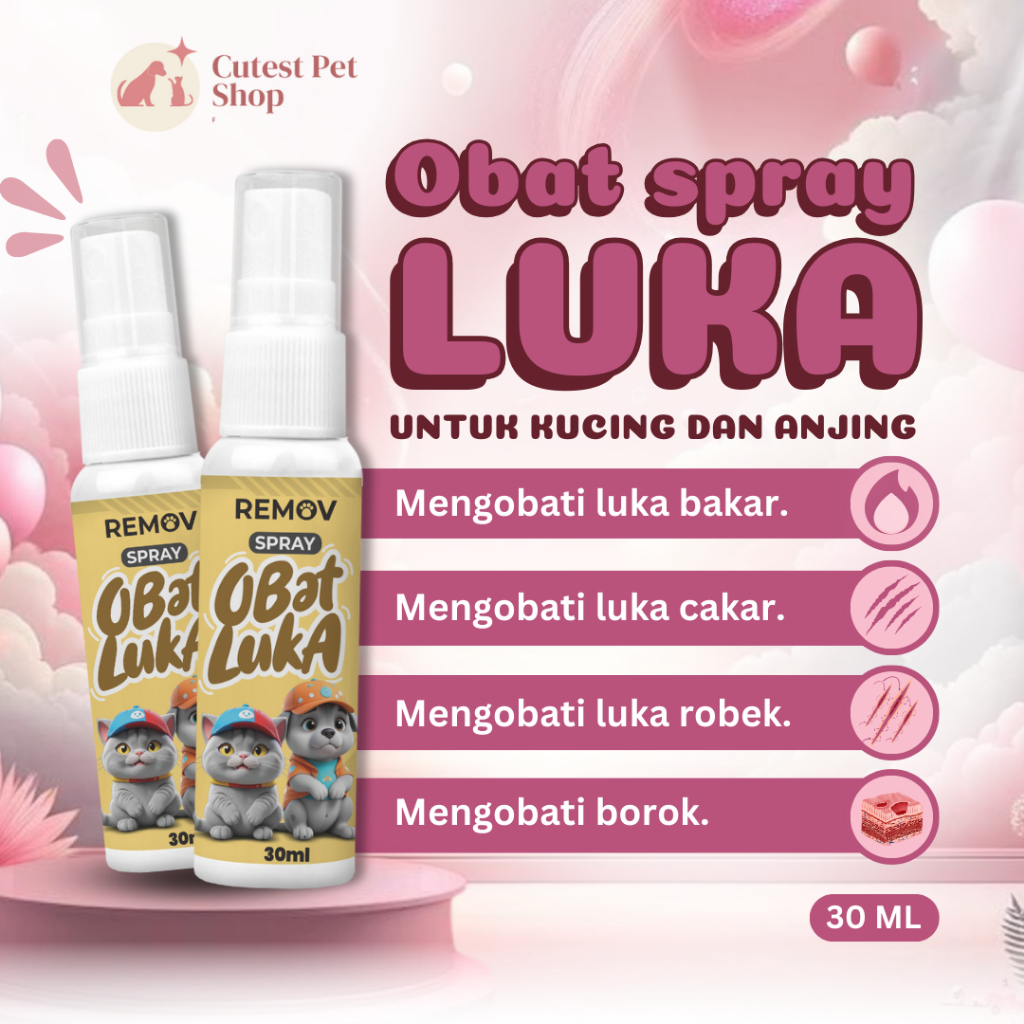 Jual Spray Obat Kucing Luka Basah Bakar Koreng | Pengering Luka Lecet ...