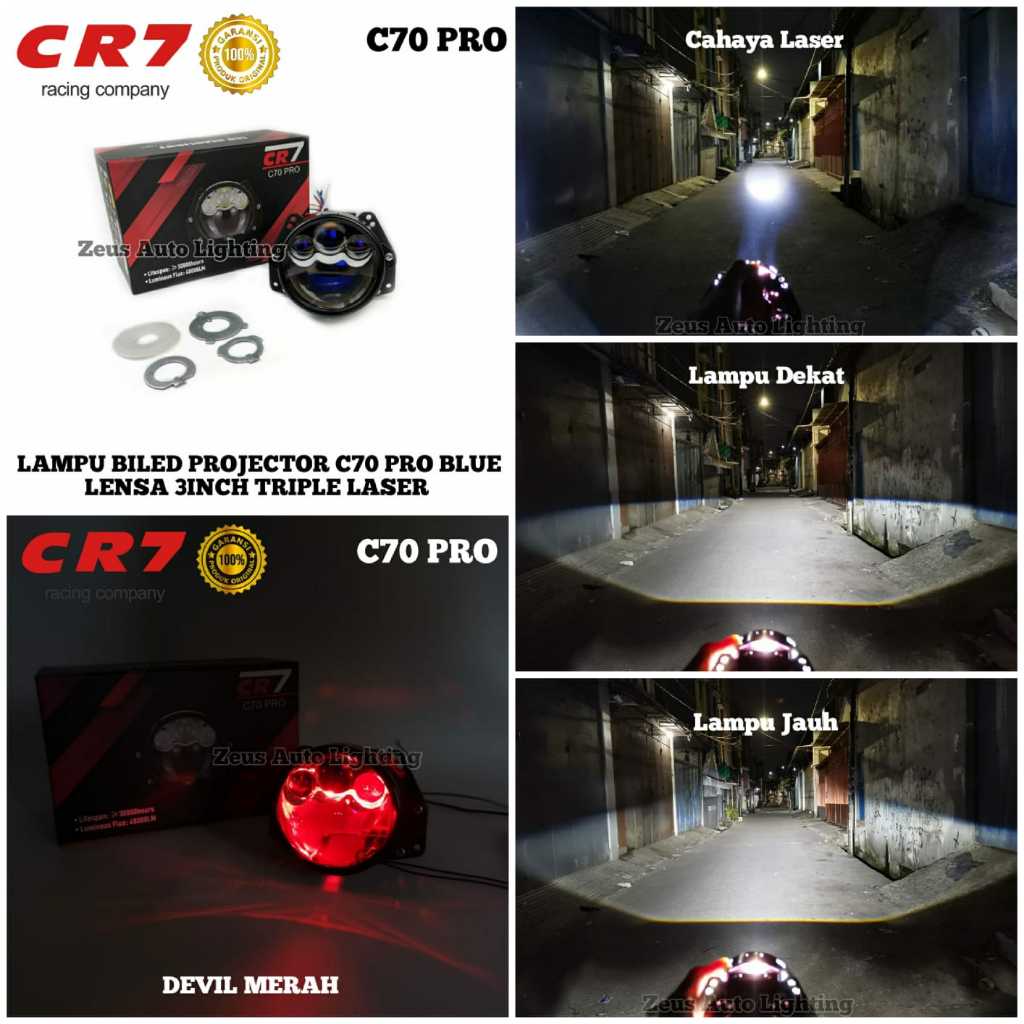Jual Lampu Biled Projector CR7 C70 PRO Biled Projector 3 Inc Blue Lens ...