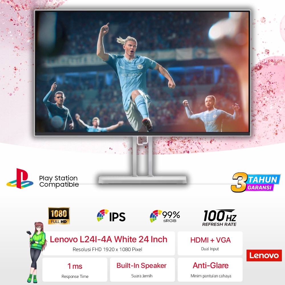 Jual Monitor Lenovo L24i-4A White 100Hz 99% sRGB AMD FreeSync HDMI VGA Borderless | Shopee Indonesia