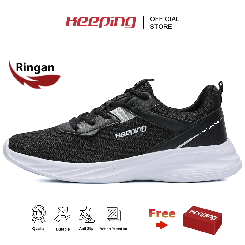 Jual Keeping Sepatu Pria Ringan Casual Sepatu Sneakers Cowok Hitam ...
