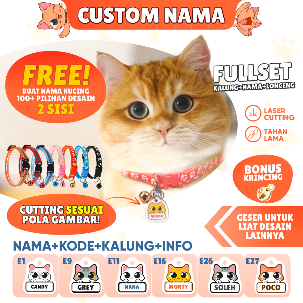 Jual KALUNG KUCING NAMA CUSTOM Liontin Lucu Lonceng Murah Aksesoris ...