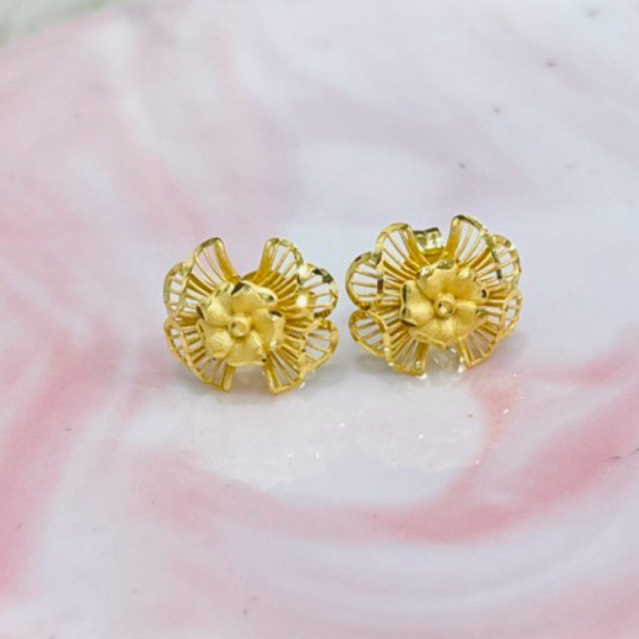 Jual giwang pita bunga kerawang simple elegant emas asli kadar 700 ...