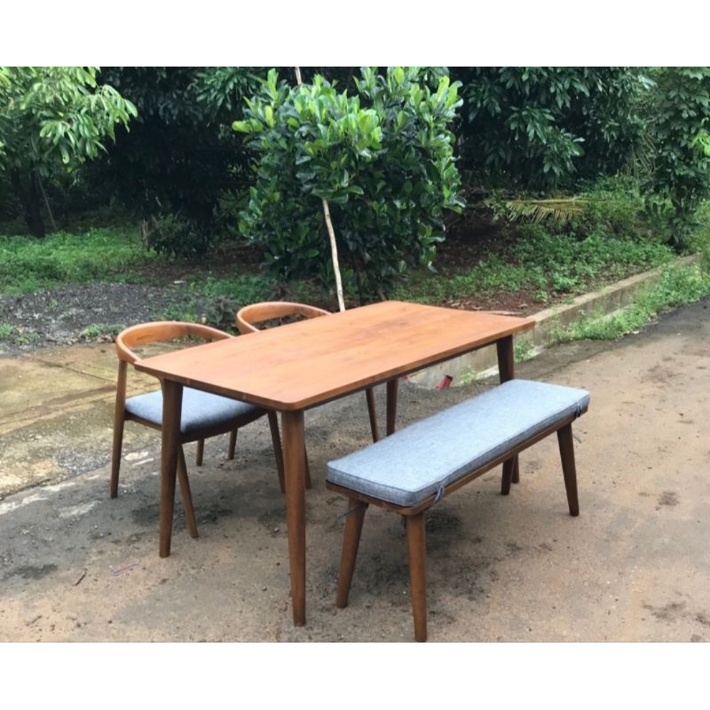 Jual DINING TABLE SET MINIMALIS SOLID TEAK WOOD | Shopee Indonesia