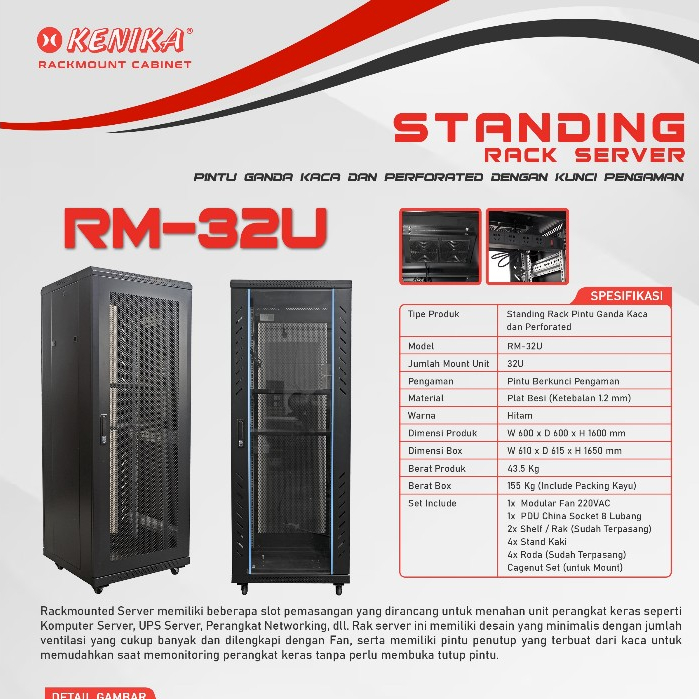 Jual KENIKA WALLMOUNTED RAK SERVER 32U 600*600*1600mm ( paking kayu ...