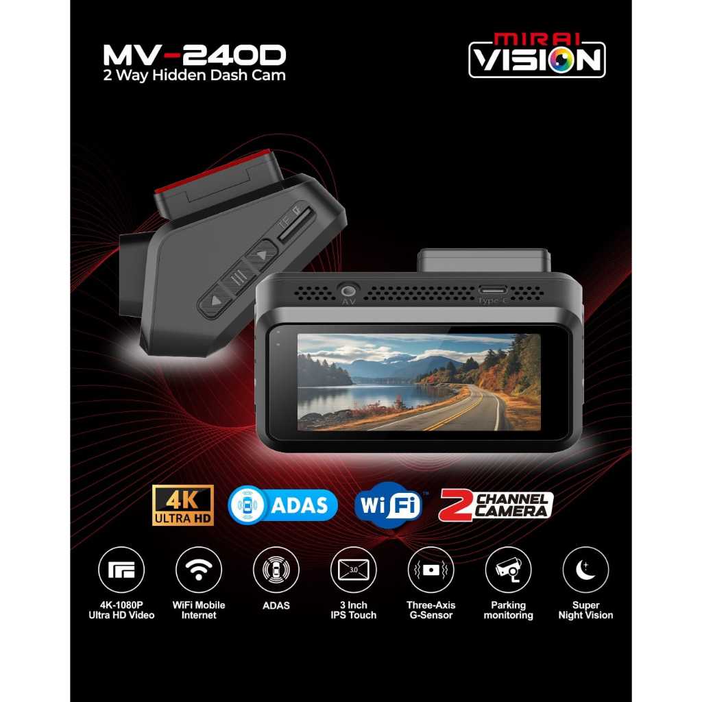 Jual Kamera Dashcam Mirai MV 240 D 2 Way Camera 4K ADAS Wifi | Shopee ...