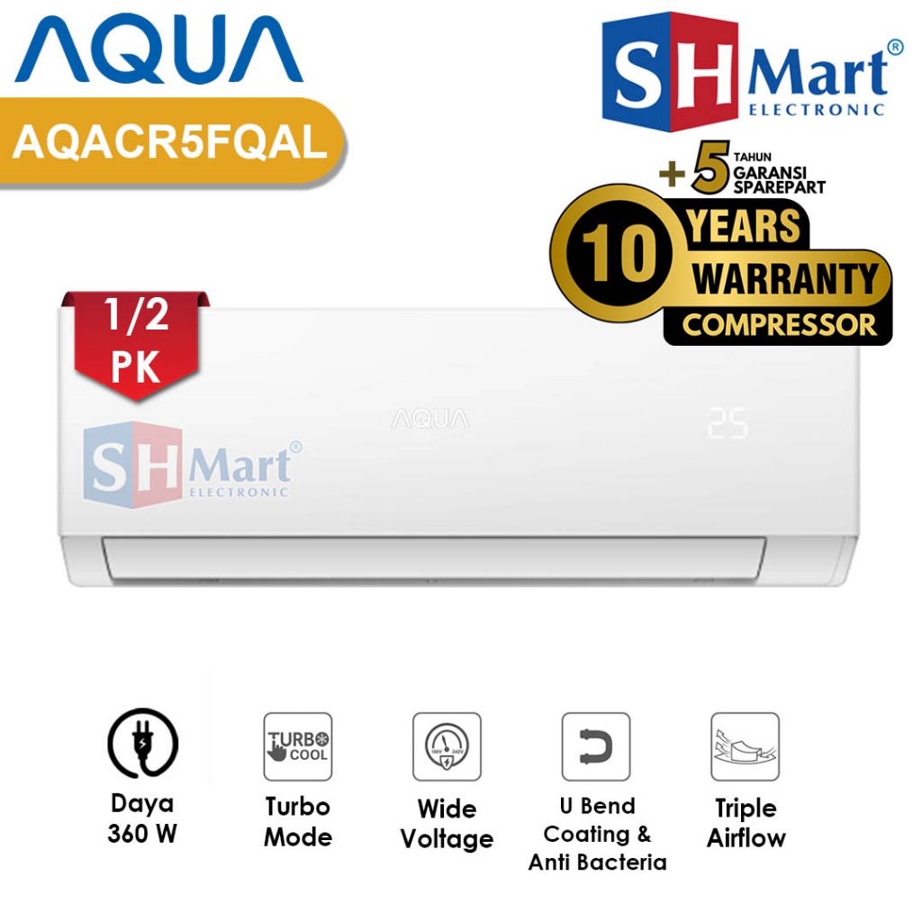 Jual Aqua Ac 1/2 Pk Standard AQA-KCR5FQAL / AQAKCR5FQAL R32 Anti Karat Turbo Cool Garansi Resmi ...